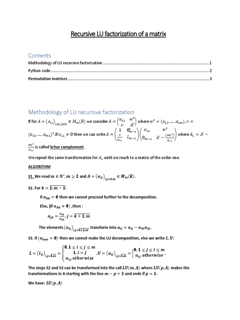 Recursive LU Factorization of A Matrix in Python | PDF | Matrix (Mathematics) | Functions And ...