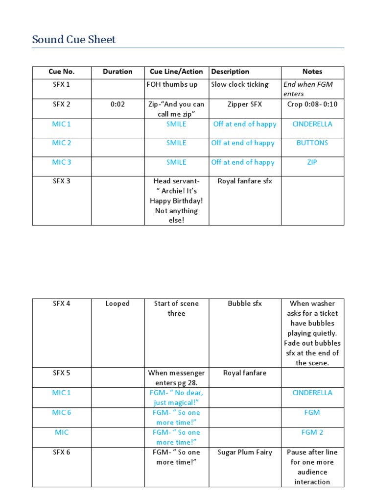 SFX Cue Sheet | PDF | Leisure