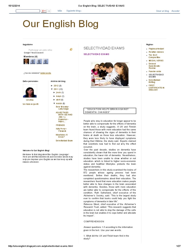 Our English Blog - Selectividad Exams | PDF | Cirugía plástica | Cirugía