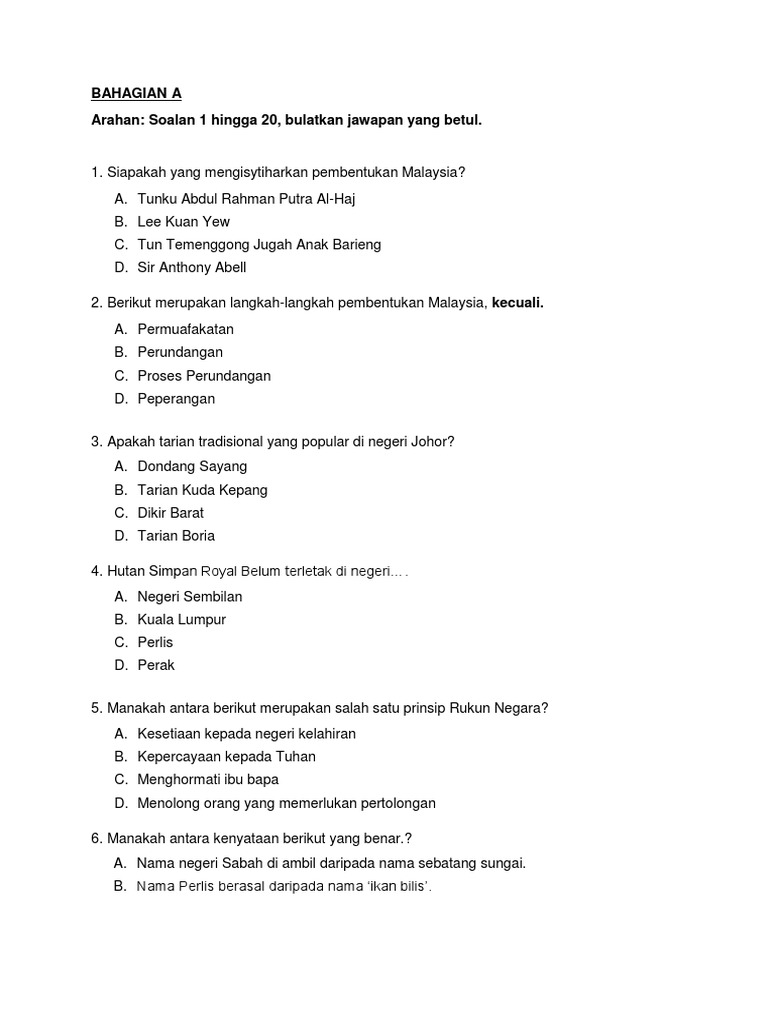 Soalan Exam Sejarah Tahun 6 | PDF
