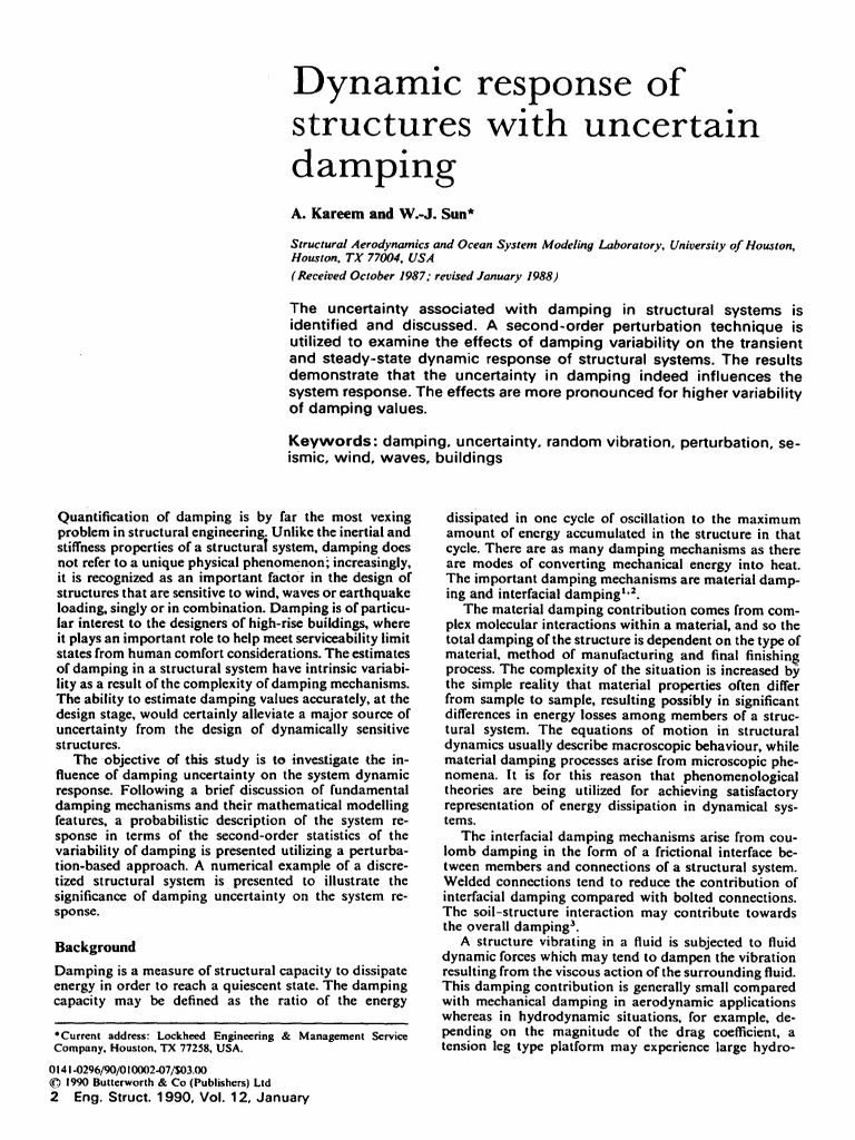 (1990) Dynamic Response of Structures With Uncertain Damping | PDF ...