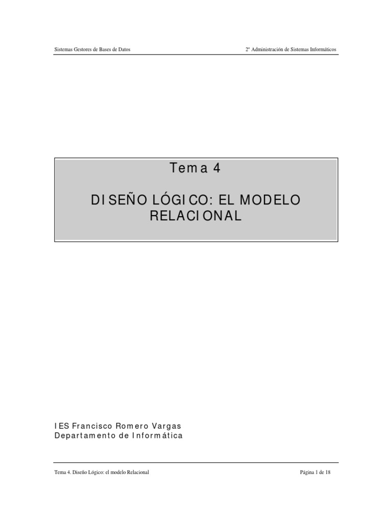 T4 ModLogico ModRelac PDF | PDF | Modelo relacional | Modelo de datos