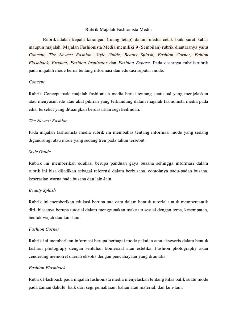 Rubrik Majalah Fashionista Media | PDF