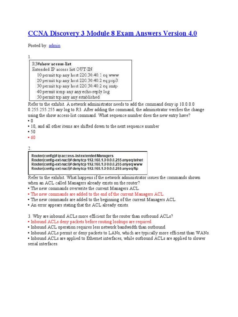 Ccna Discovery 3 Module 8 Exam Answers Version 4 Pdf Ip Address