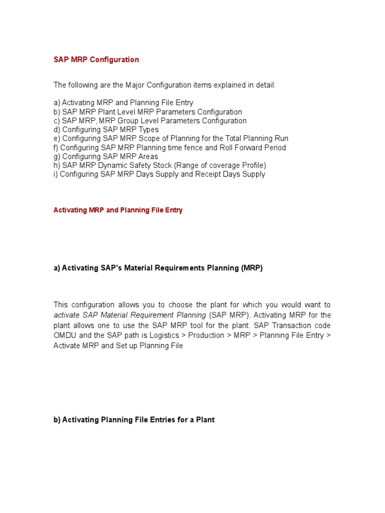 Sap MRP Configuration | PDF | Stocks | Production And Manufacturing