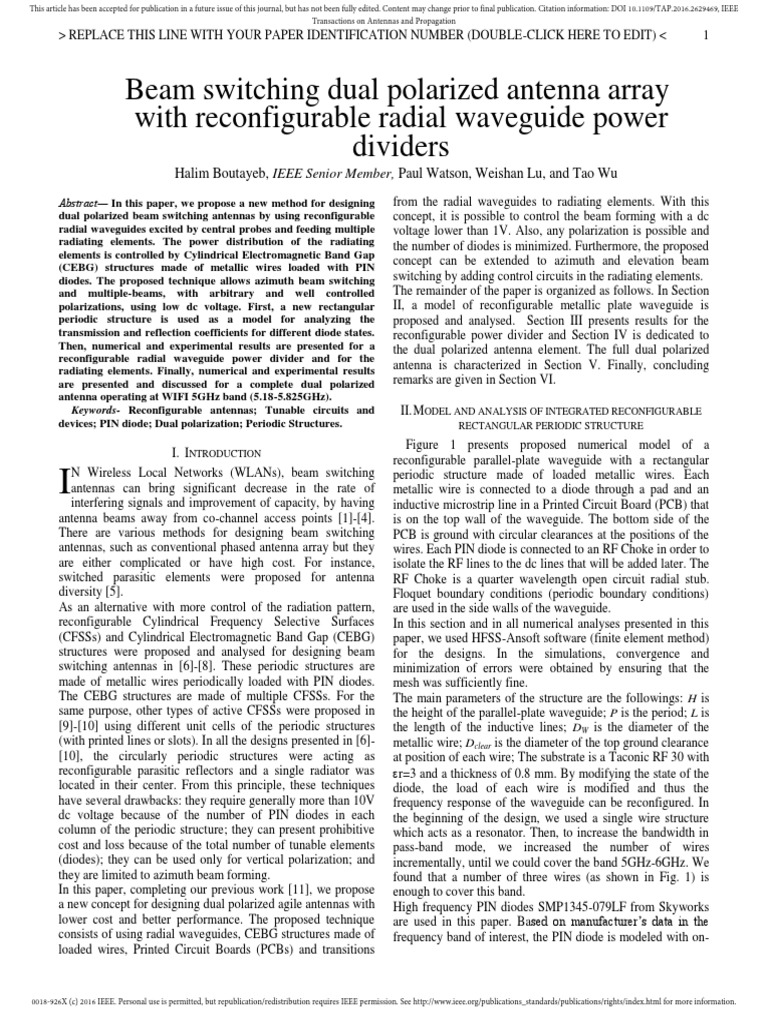 Antenna Array With Reconfigurable Radial Waveguide Power Dividers | PDF ...
