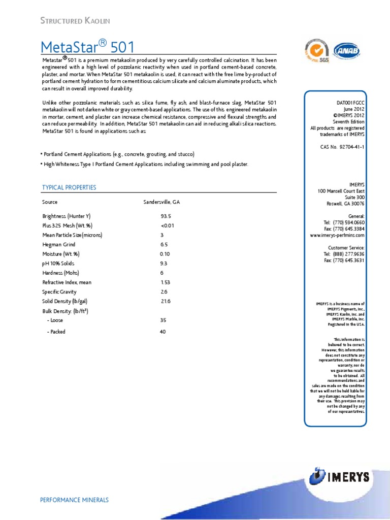 MetaStar 501 | PDF | Cement | Building Materials