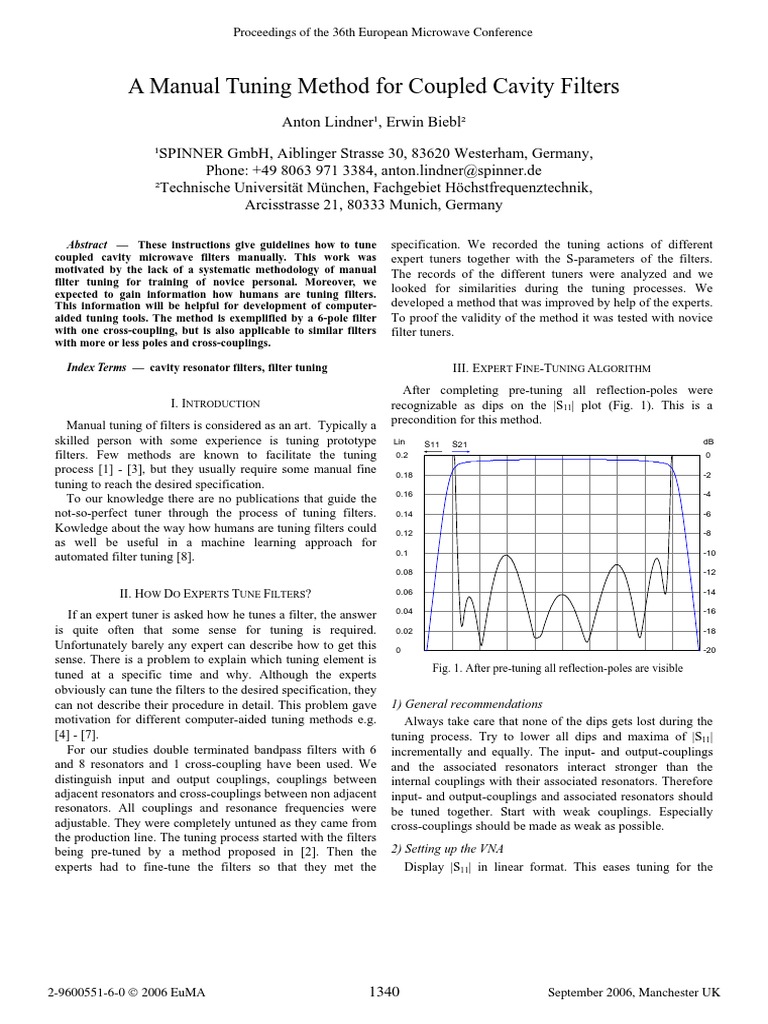 A Manual Tuning Method For Coupled Cavity Filters | PDF | Filter ...