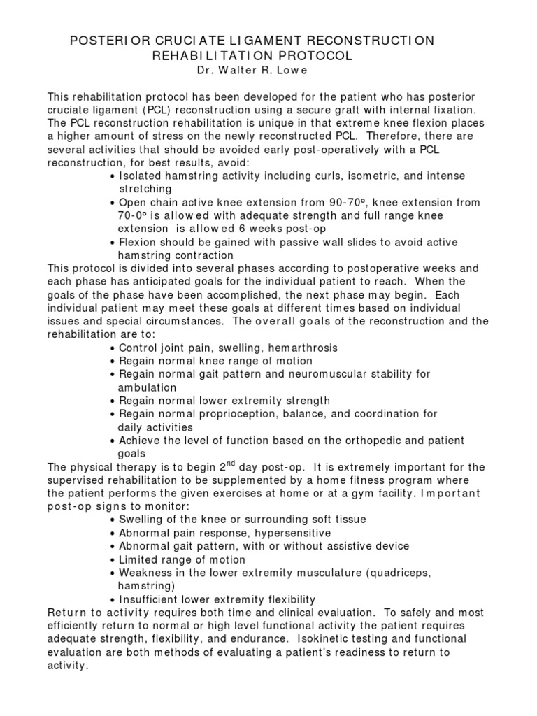 PCL Protocol | PDF | Knee | Physical Therapy