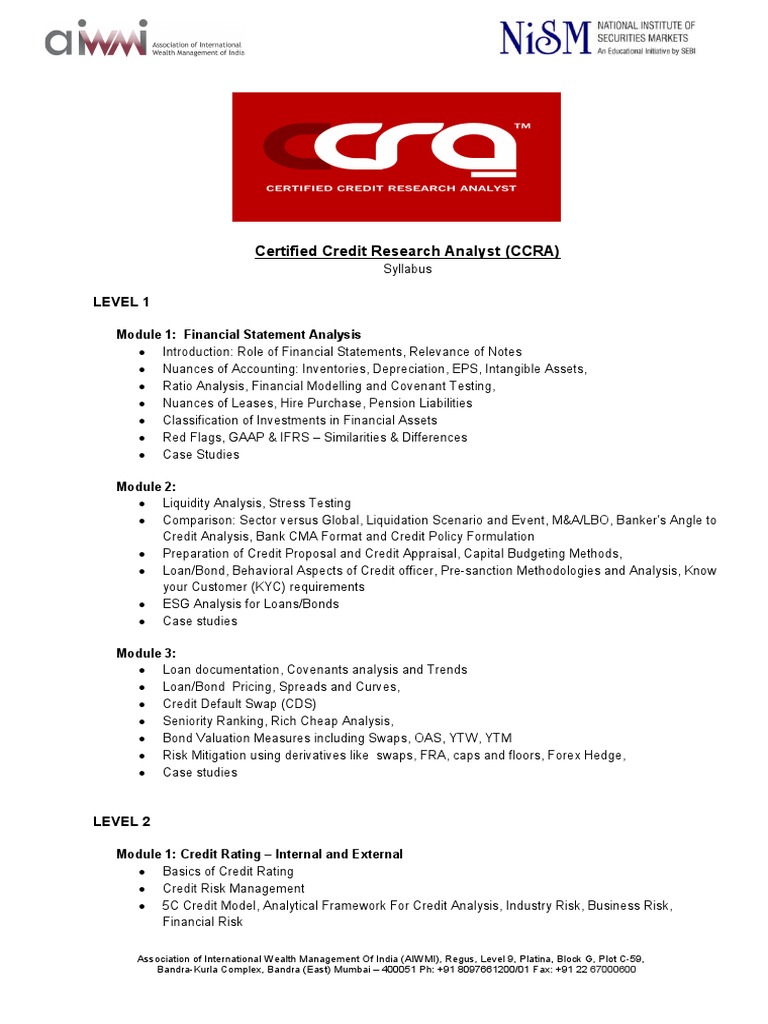 Certified Credit Research Analyst (CCRA) : Level 1 | PDF | Credit ...