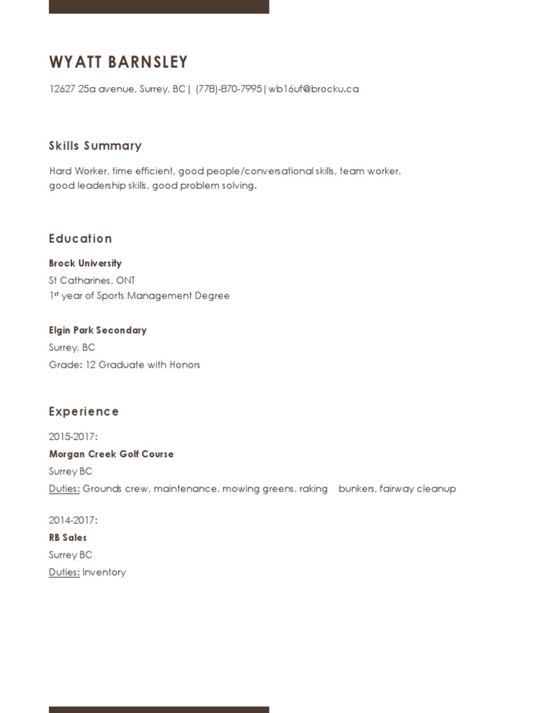 Wyatt Barnsley: Skills Summary | PDF