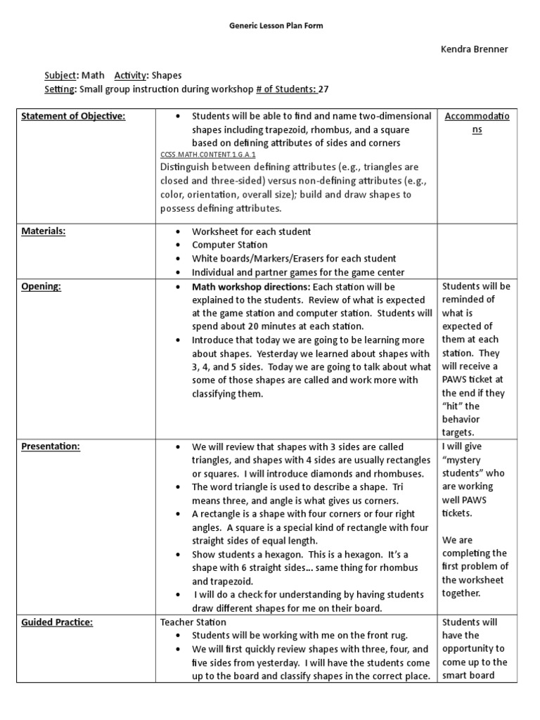 Shapes Lesson | PDF | Shape | Worksheet