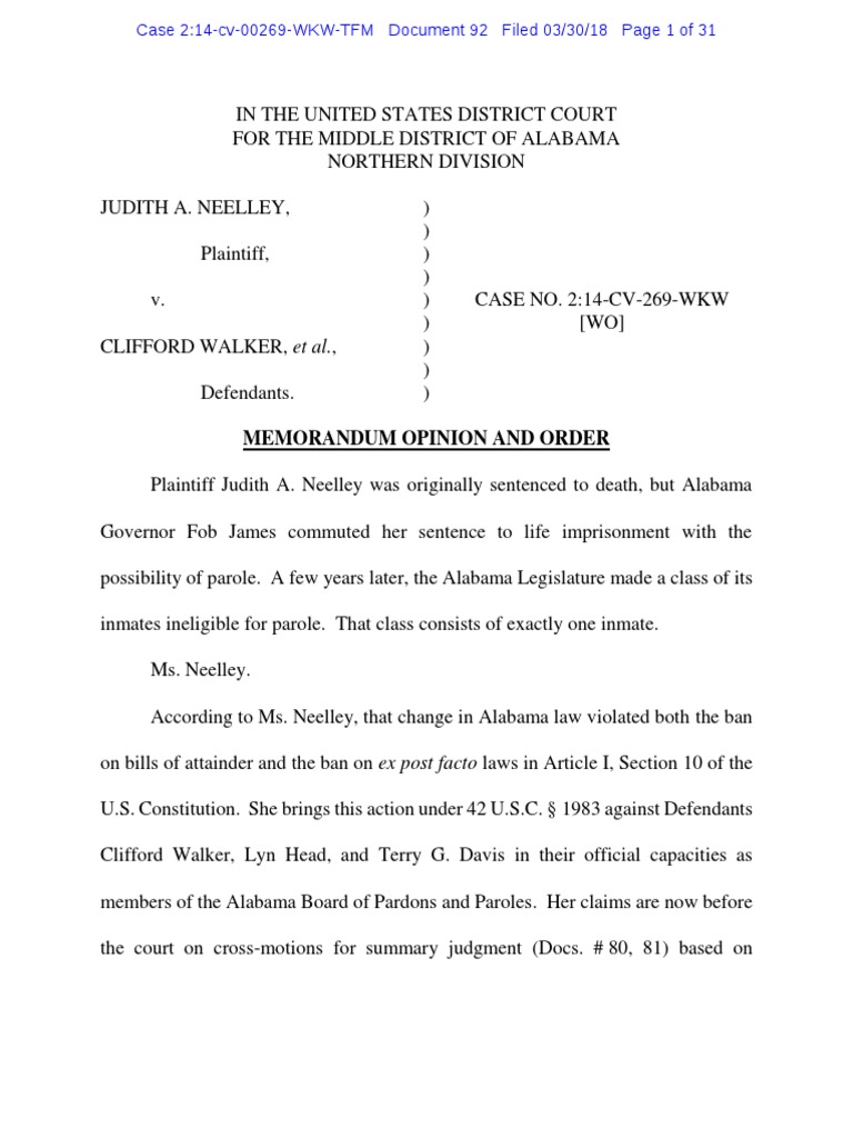 Judith Ann Neelley Court Ruling | PDF | Ex Post Facto Law | Pardon