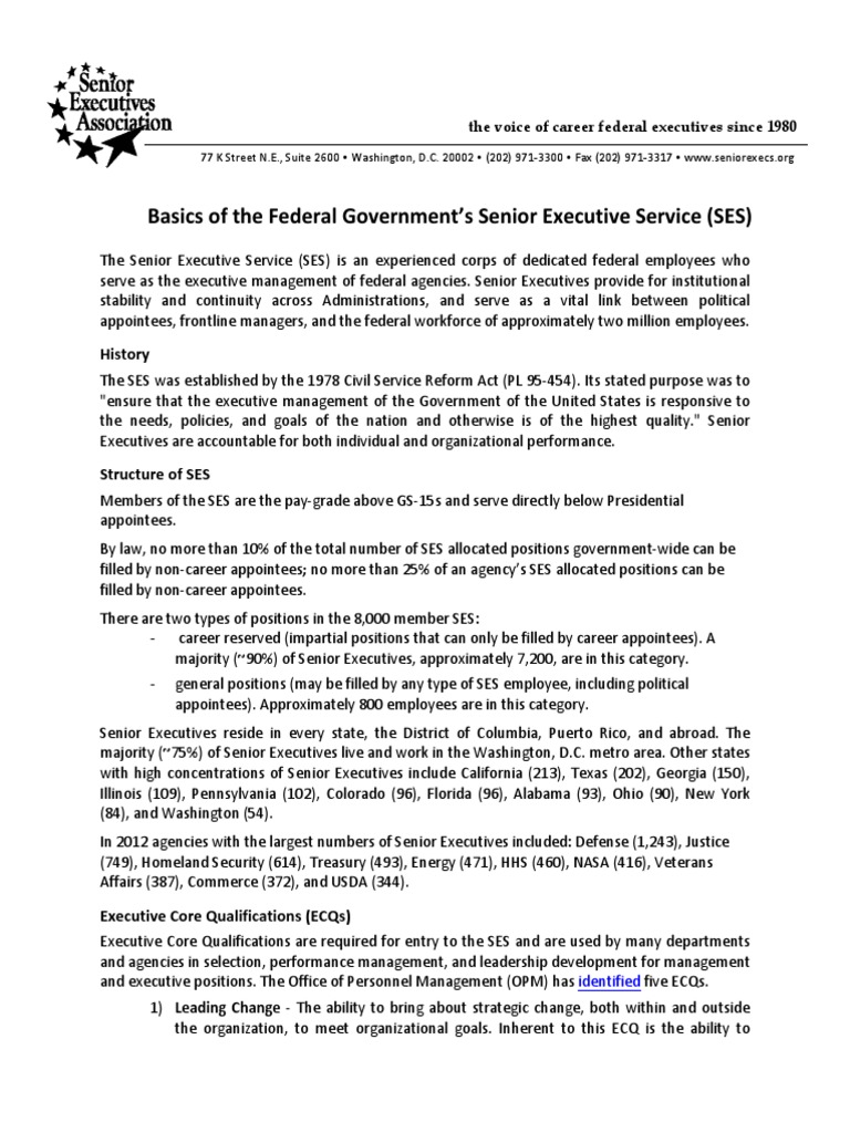 Basics of The Federal Government's Senior Executive Service (SES) | PDF ...