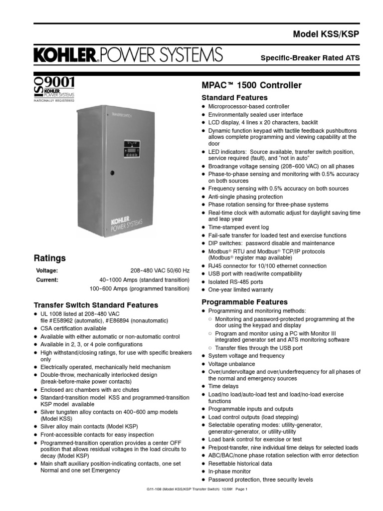 Ats 100 A Model KSS-KSP | PDF | Usb | Fuse (Electrical)