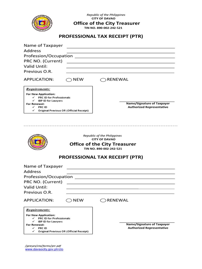 Application For Professional Tax Receipts 1 | PDF