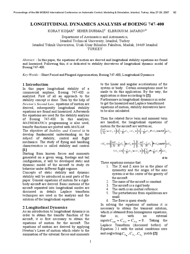 747 Longitudinal Dynamics | PDF | Aircraft | Equations Of Motion
