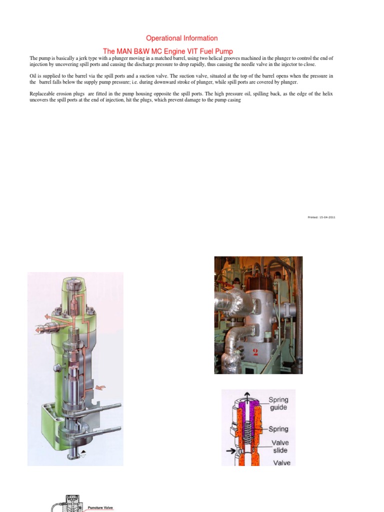 MAN B&W MC Engine VIT Fuel Pump Overview | PDF | Pump | Valve