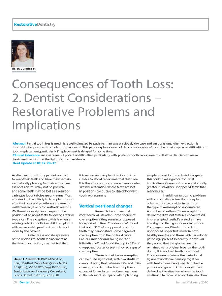 Consequences of Tooth Loss and Replacement | PDF | Periodontology ...