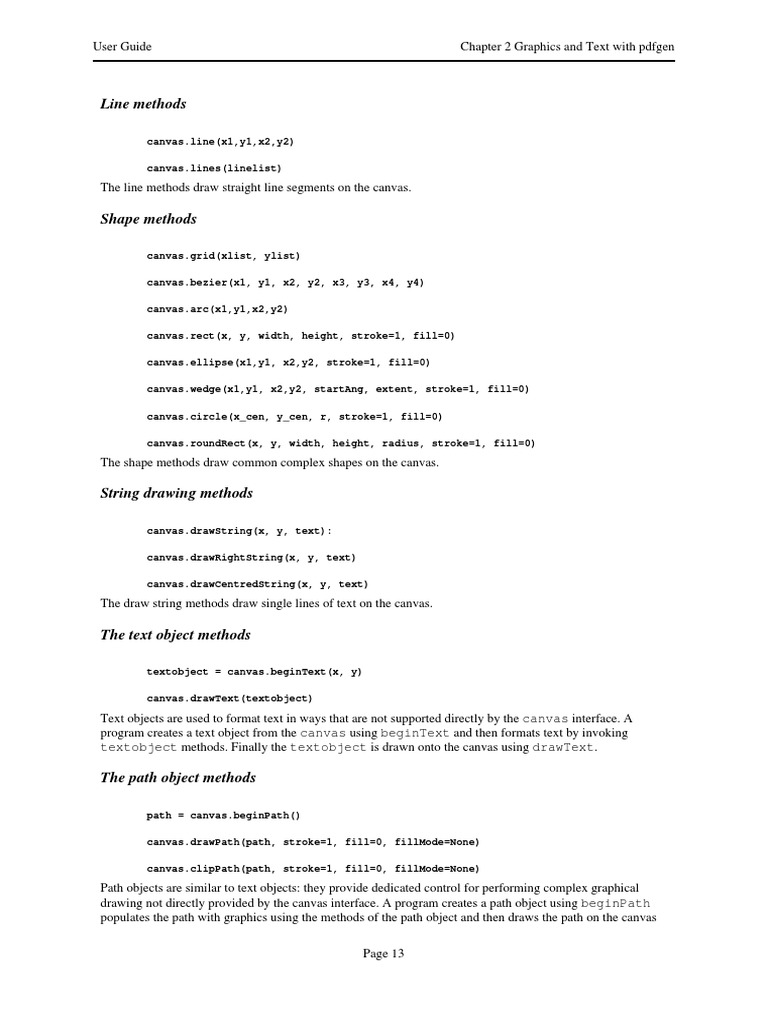 Line Methods: Canvas Canvas Begintext Textobject Textobject Drawtext | PDF