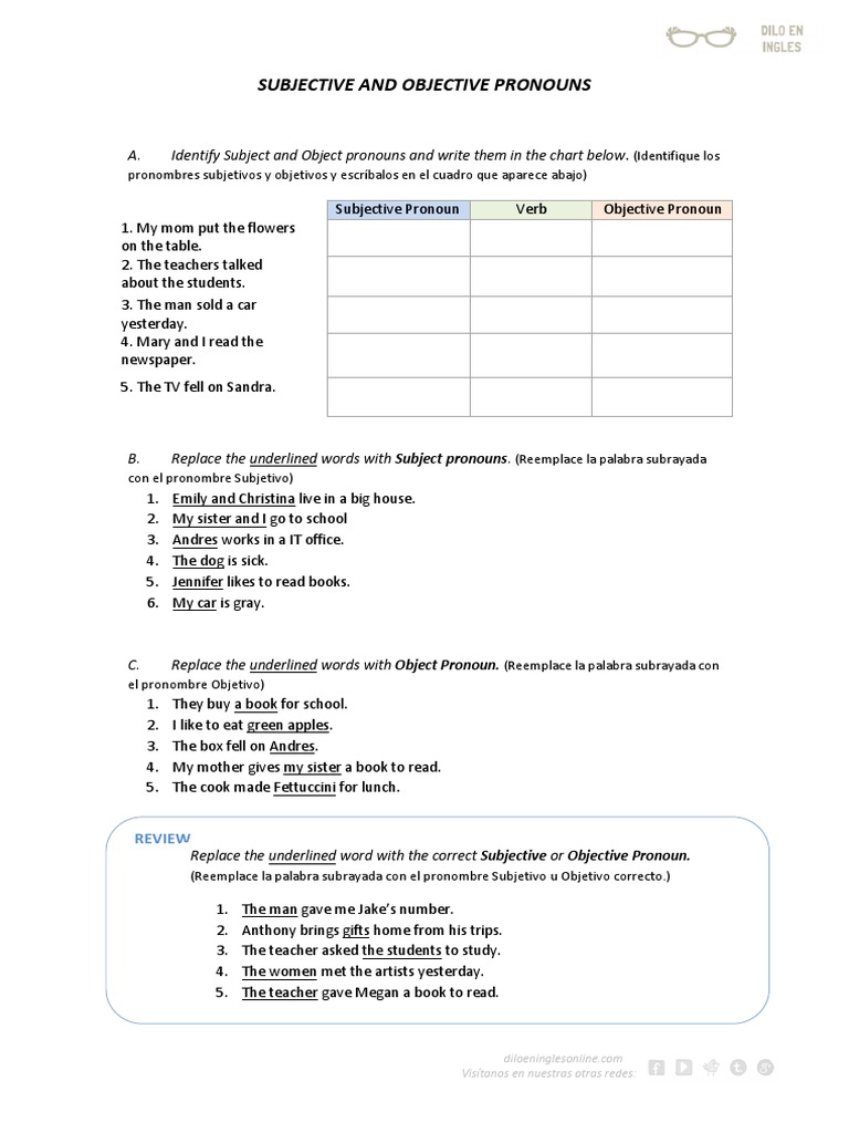 Subject and Object Pronouns1 | PDF | Subject (Grammar) | Linguistics