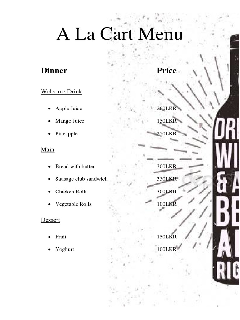 A La Cart Menu: Dinner Price | PDF