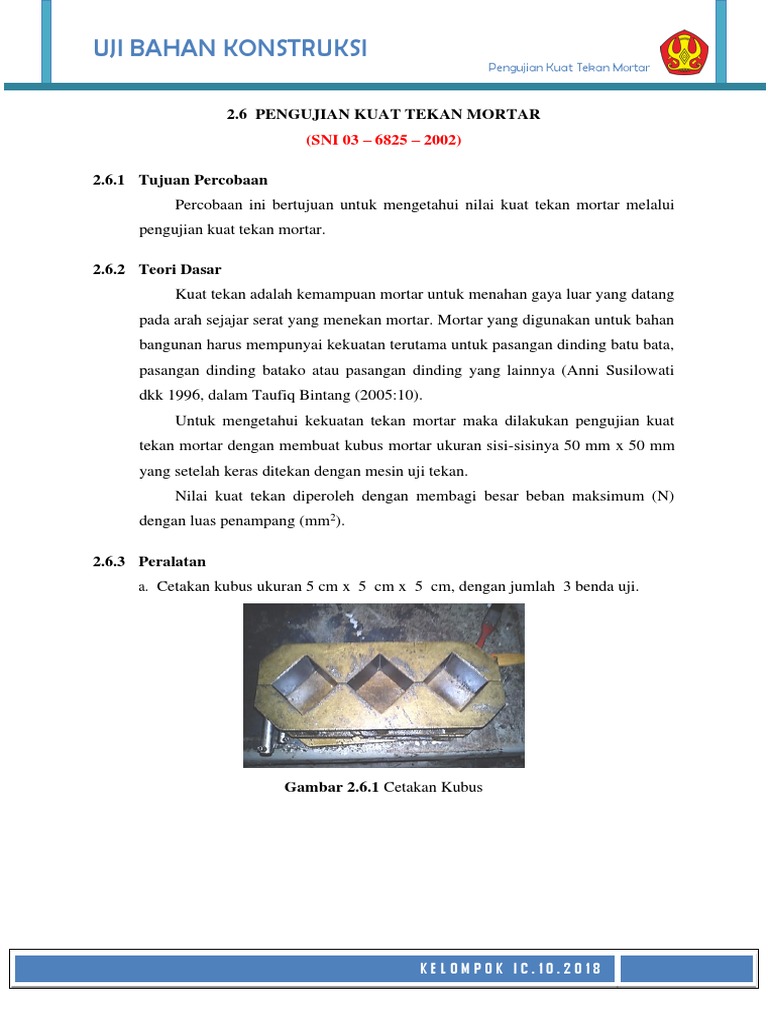 Pengujian Kuat Tekan Mortar | PDF | Metode & Bahan Ajar