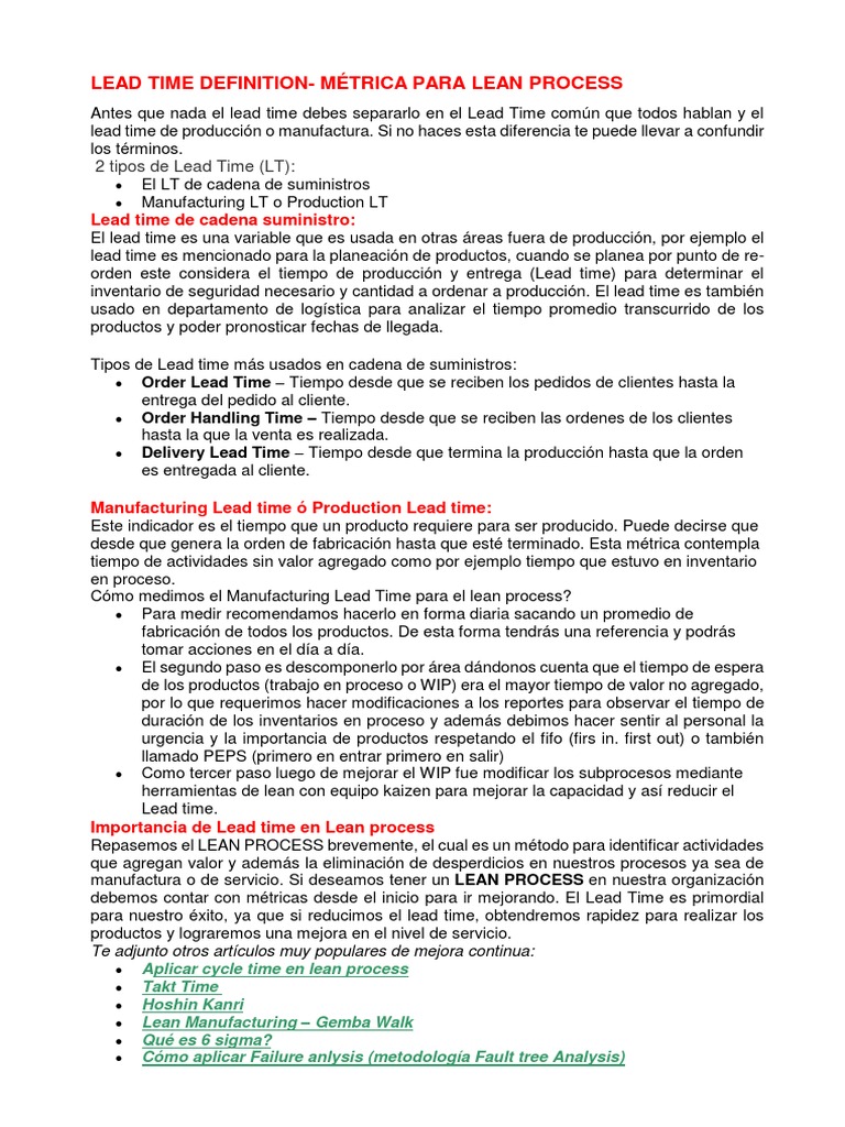 Lead Time Definition | PDF | Lean Manufacturing | Responsabilidad