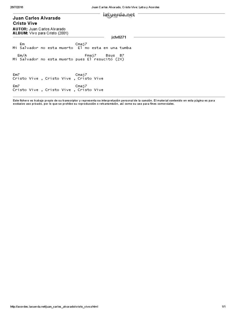 Juan Carlos Alvarado, Cristo Vive - Letra y Acordes | PDF