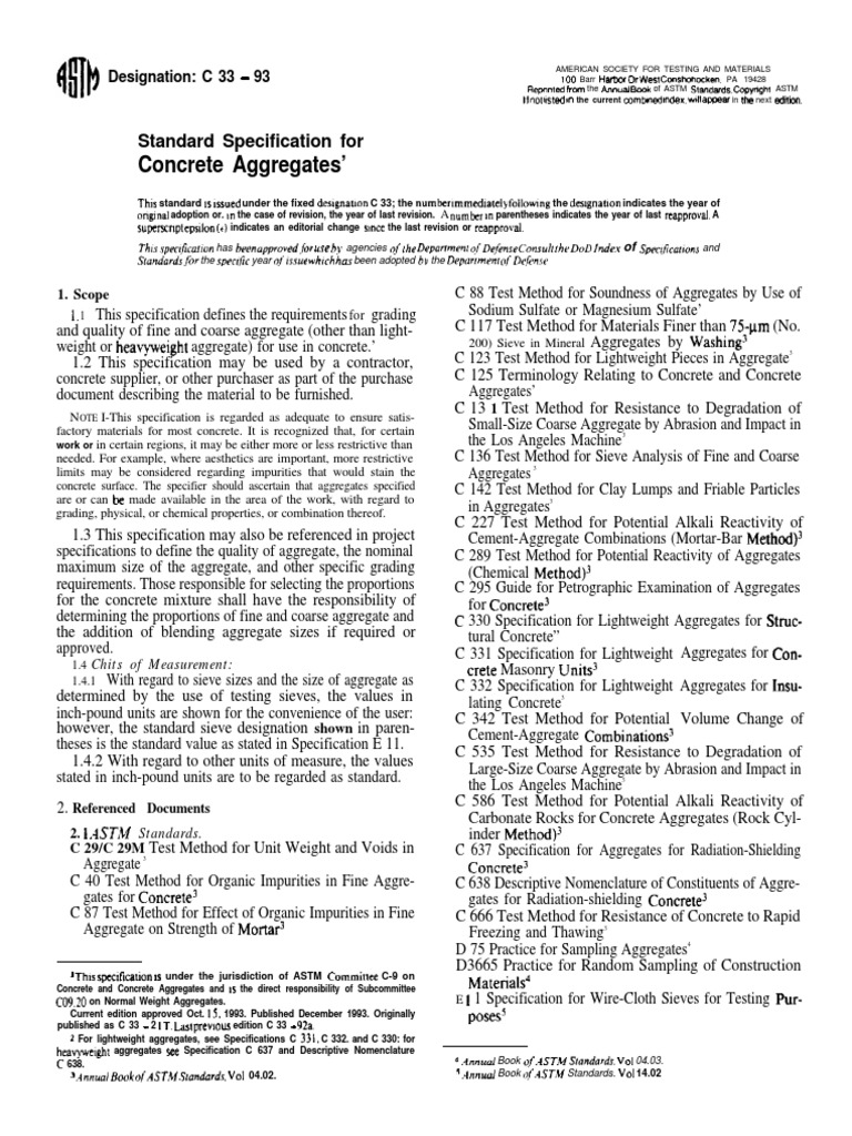 Astm C 33 | PDF | Construction Aggregate | Concrete