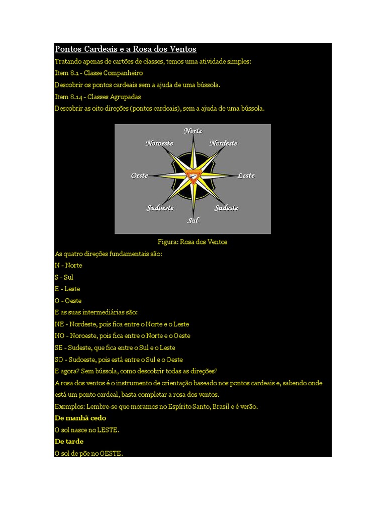 Pontos Cardeais E A Rosa Dos Ventos Pdf Bússola Geografia