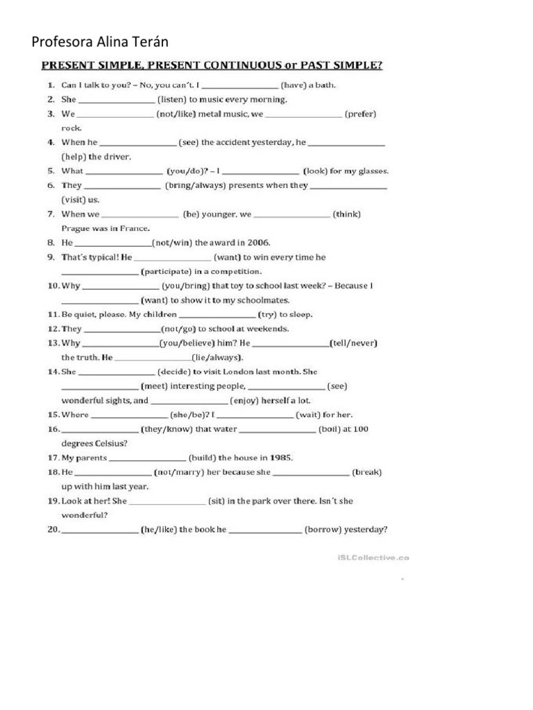 Present and Past Exercises | PDF | Leisure