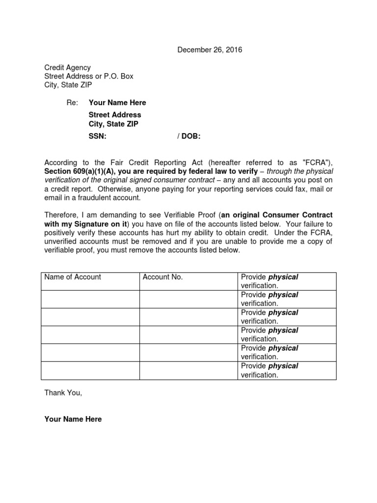 FCRA Section 609 Debt Validation Letter | PDF
