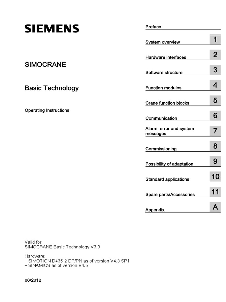 SIMOCRANE Basic Technology 2012-06 en en-US PDF | PDF | Crane (Machine ...