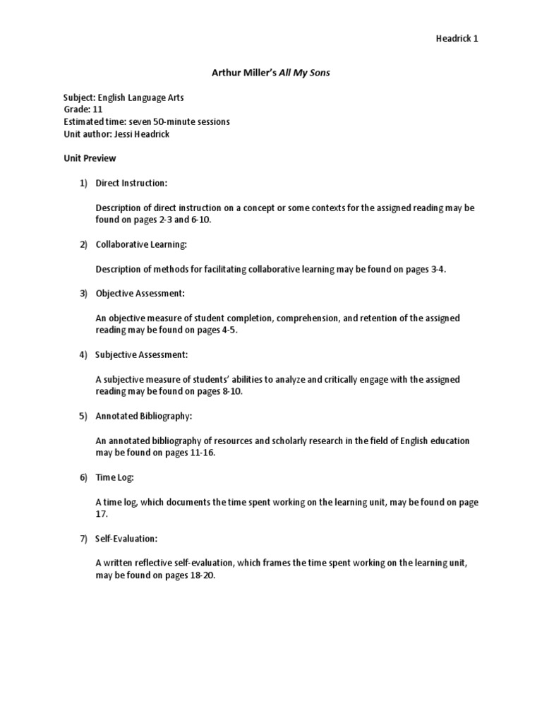 Teaching Arthur Miller's All My Sons | PDF | Educational Assessment ...