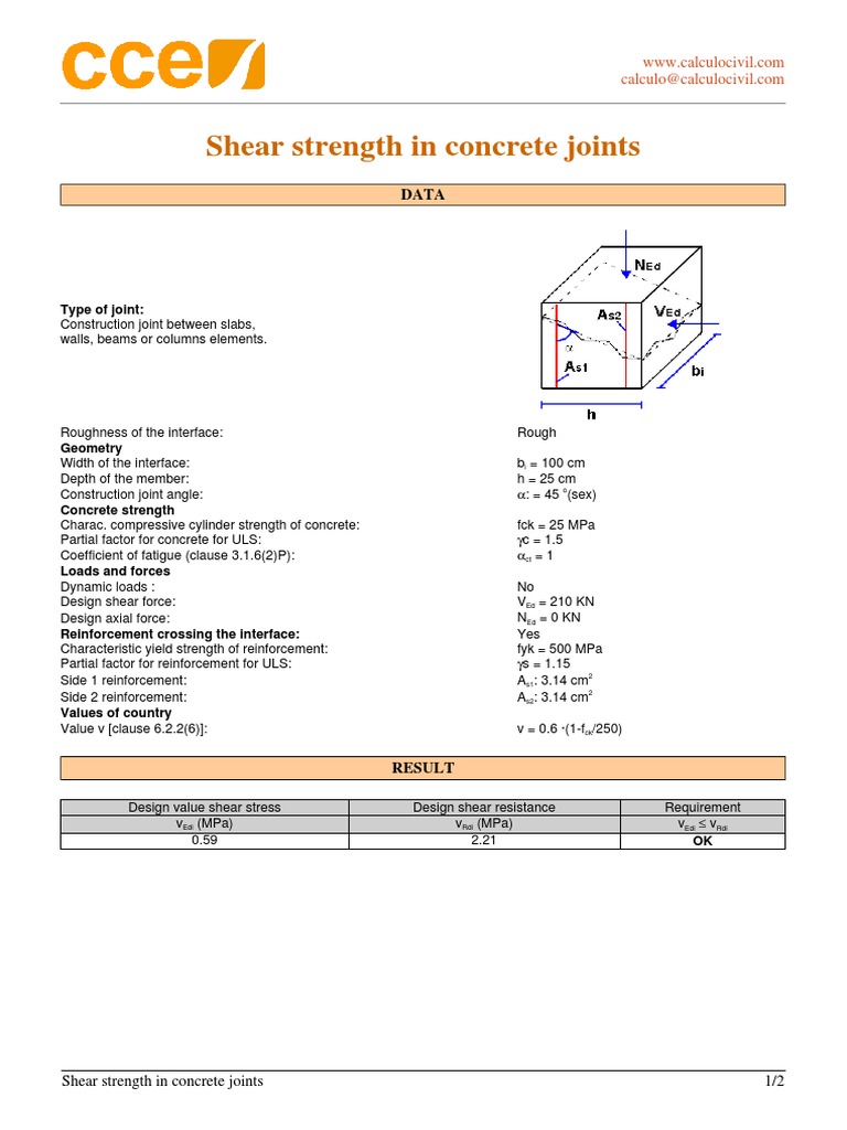 Shear Strength in Concrete Joints | PDF | Shear Stress | Strength Of ...