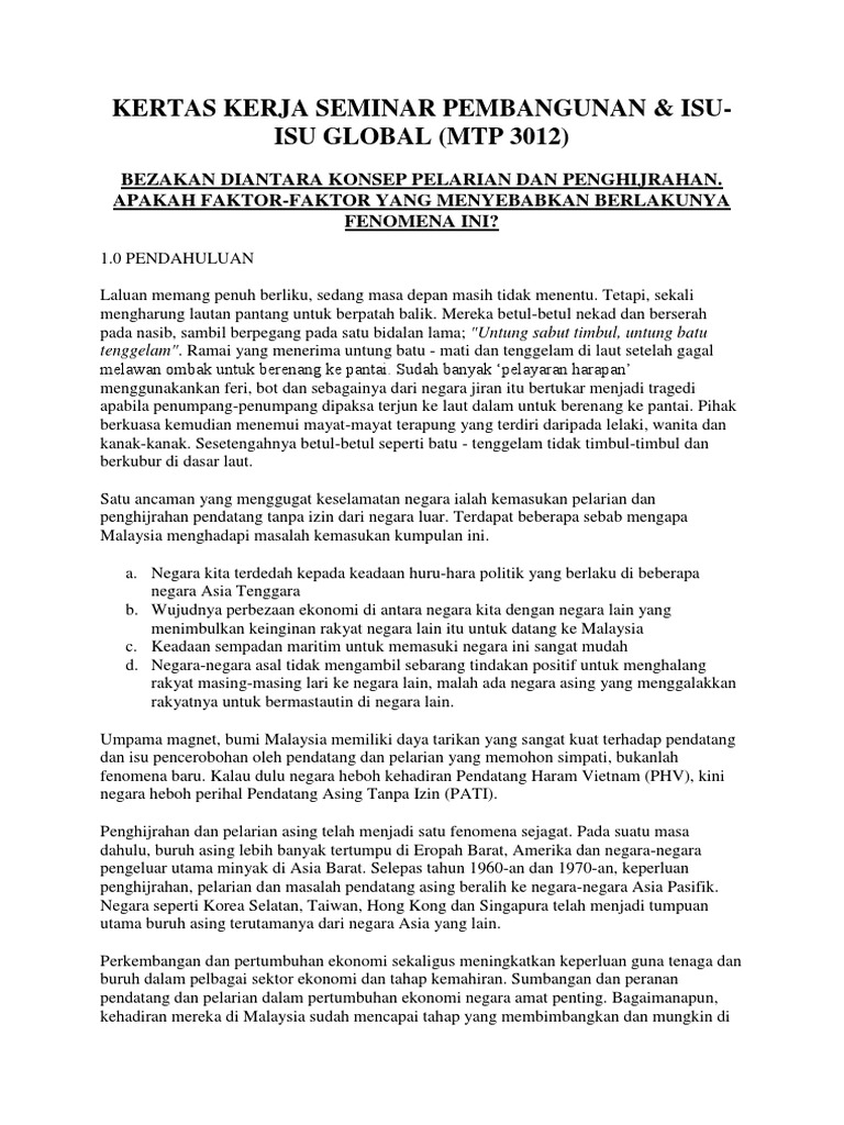 Kertas Kerja Seminar Pembangunan Pelarian | PDF