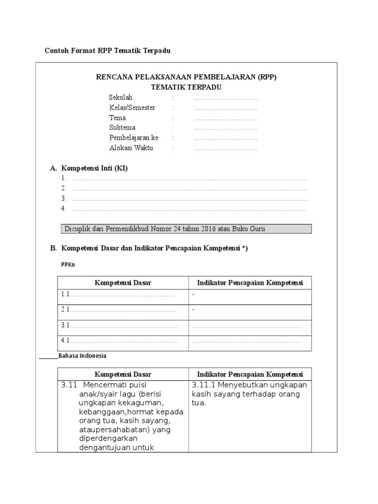 Format RPP Dan Contoh RPP | PDF