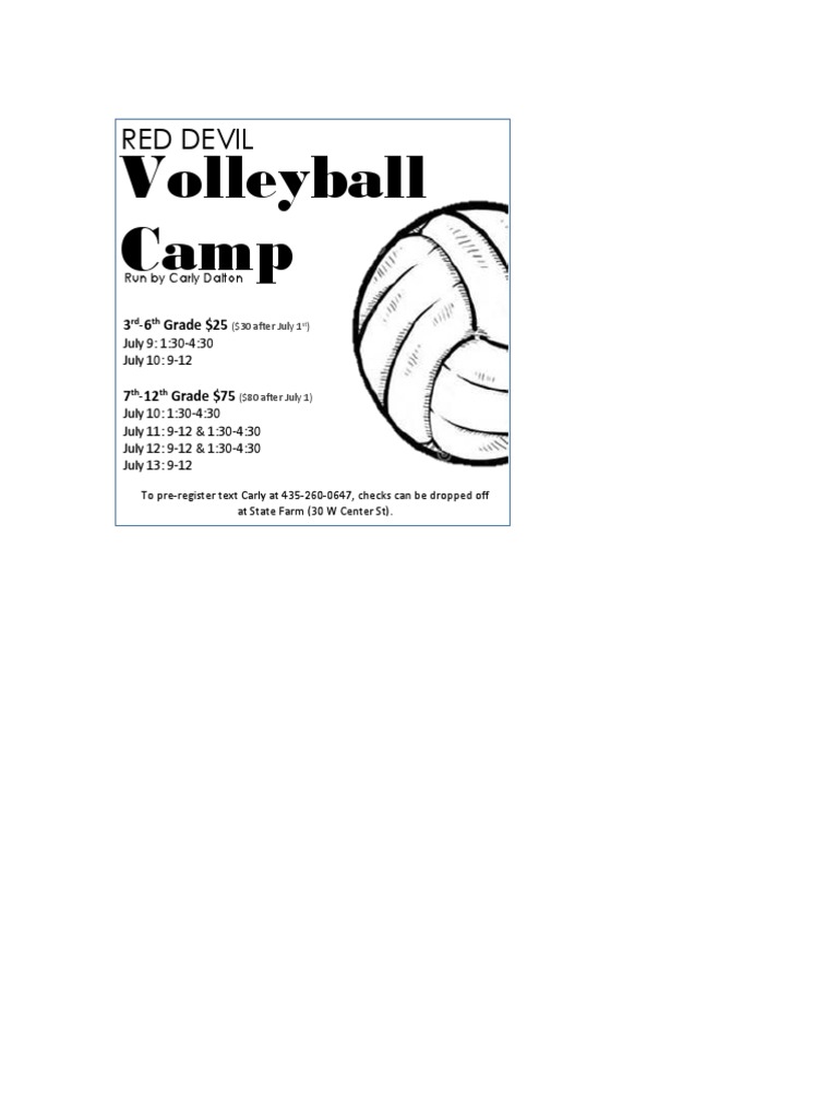 Red Devil Volleyball Camp Registration | PDF