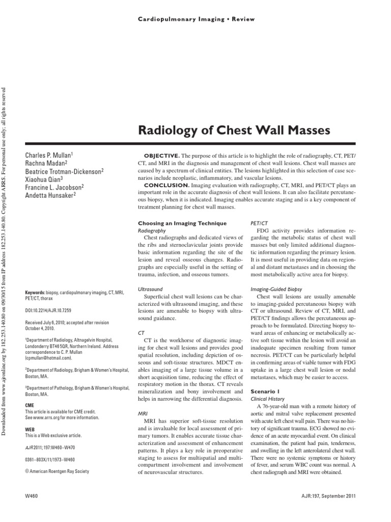 Radiology of Chest Wall Masses | PDF | Medical Imaging | Magnetic ...