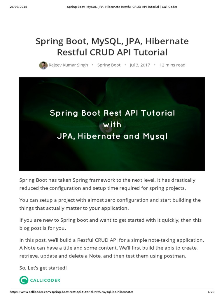 Spring Boot Mysql Jpa Hibernate Restful Crud Api Tutorial 