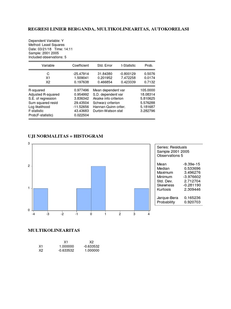 Regresi Linier Berganda, Multikolinearitas, Autokorelasi | PDF | Errors And Residuals ...