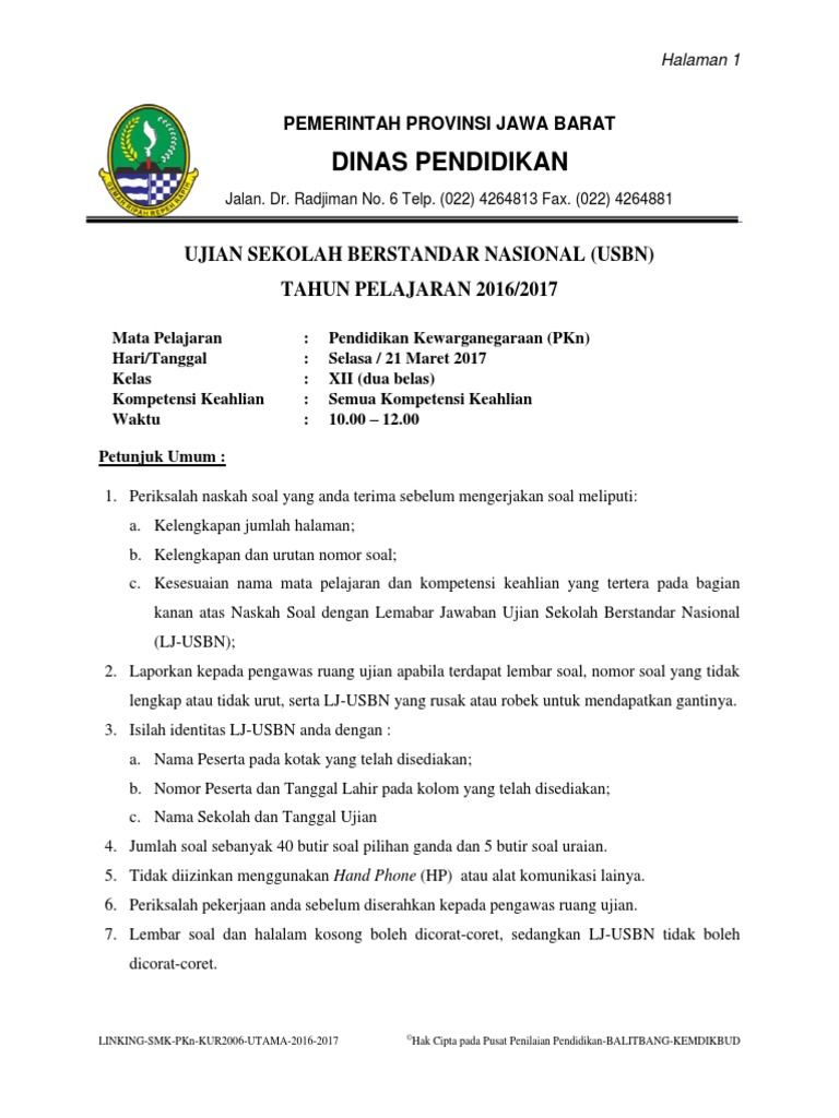 01 Soal Utama PKN Usbn | PDF | Politik | Ilmu Sosial