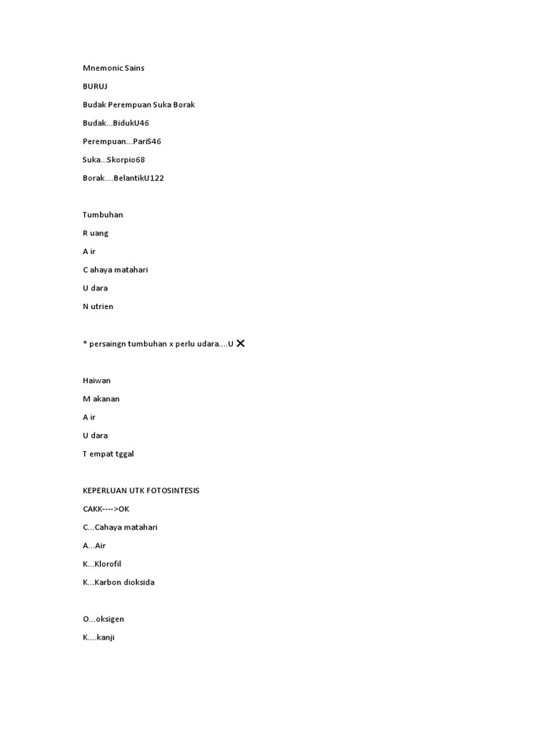 Mnemonic for Science Concepts | PDF