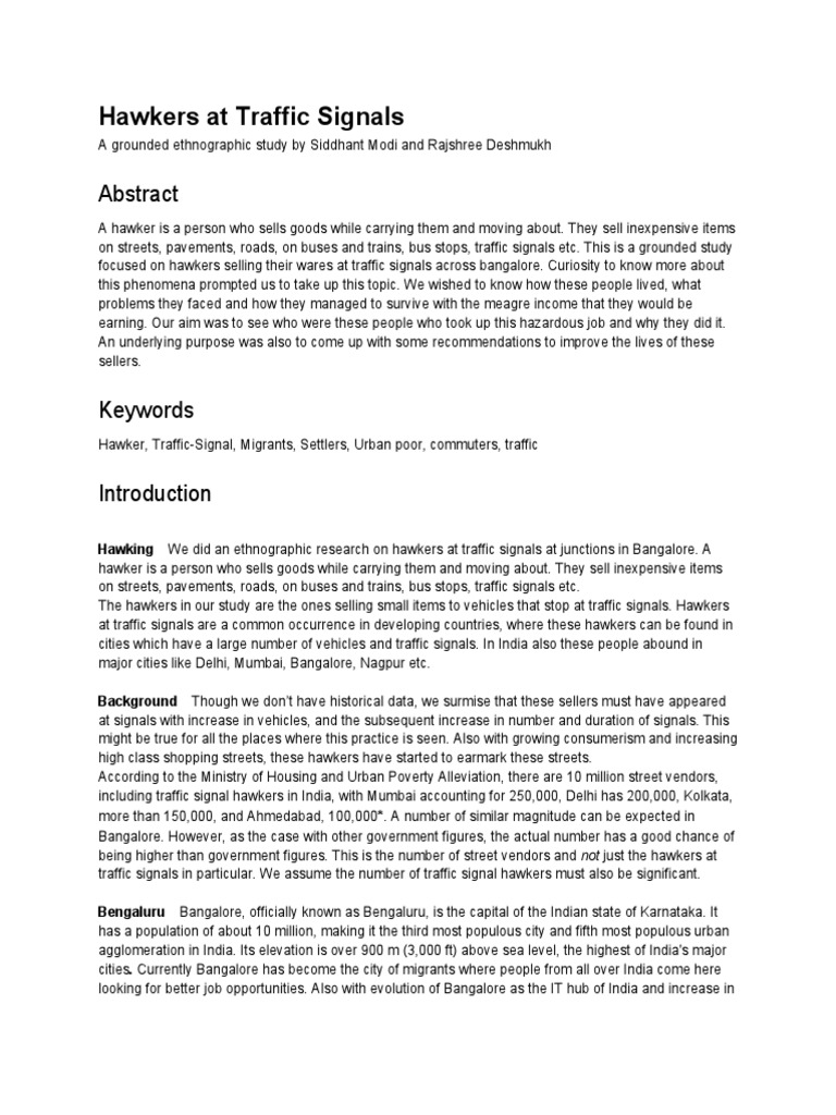 Hawkers at Traffic Signals | PDF | Bangalore | Traffic