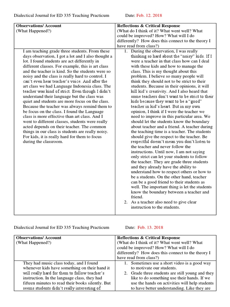 Dialectical Journal | PDF | Lesson Plan | Teachers