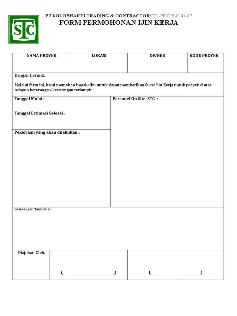 Form Permintaan Ijin Kerja | PDF