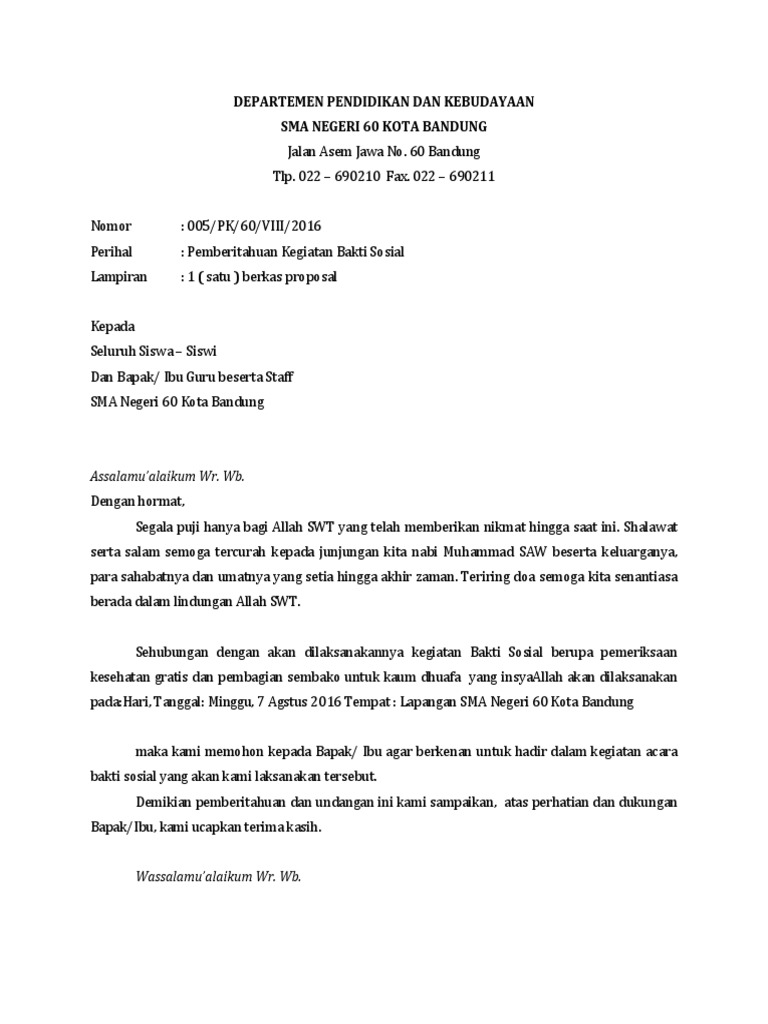 Contoh Surat Pemberitahuan Kegiatan Di Sekolah | PDF