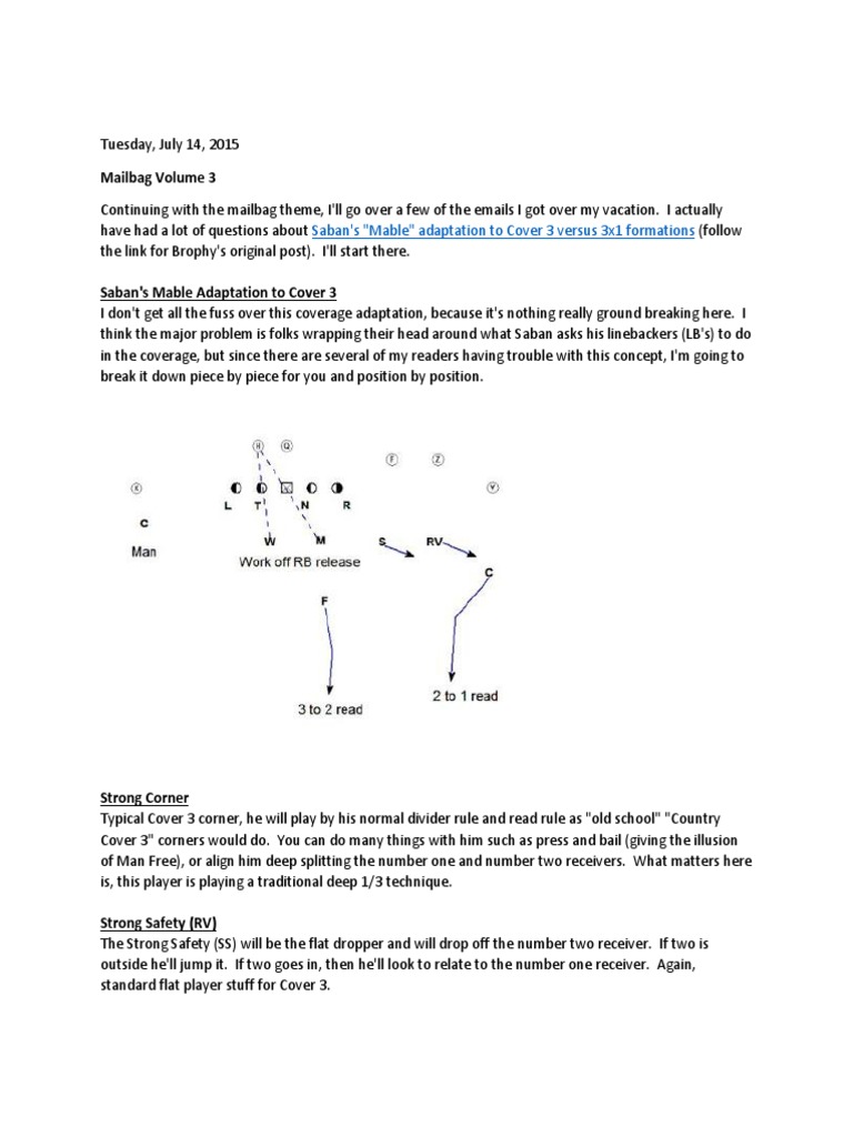 Saban Cover 3 | PDF | National Football League | Sports Rules And ...