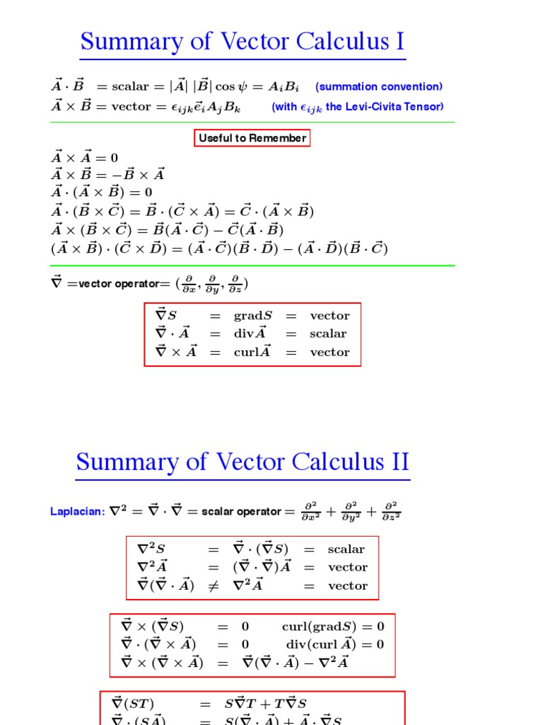Vector Calculus Summary | PDF | Topology | Calculus